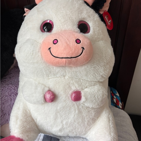 Toys | Giant Adorable White And Pink Plush Cow Nwt | Poshmark